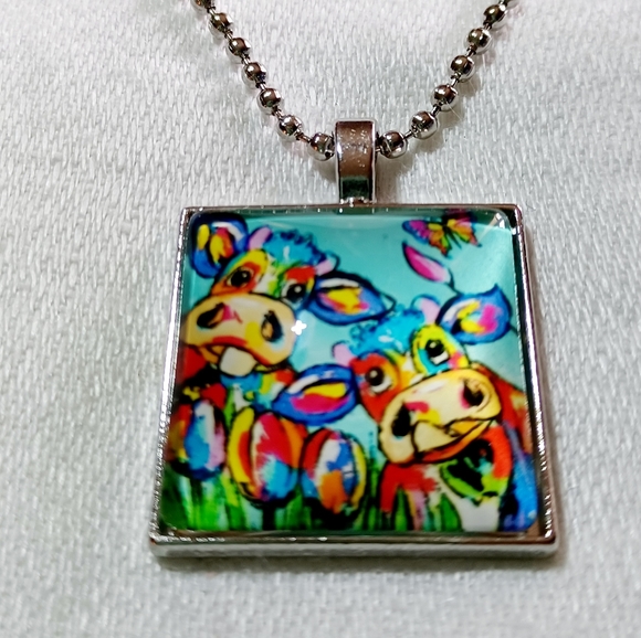 Hand Crafted | Jewelry | Funny Cow Picture Print Cabochon Pendant ...